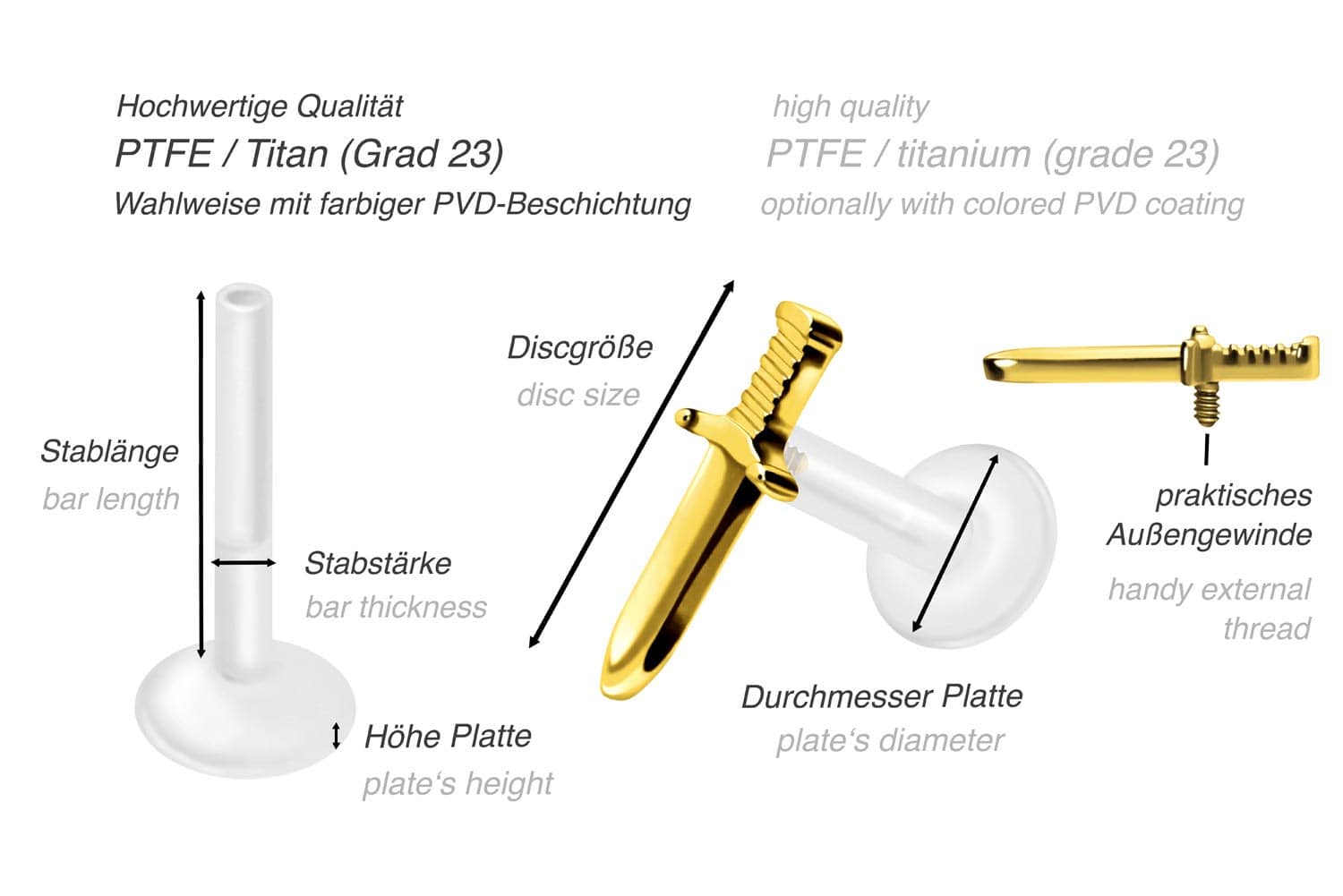PTFE labret with internal thread + titanium attachment SWORD | PIERCINGLINE